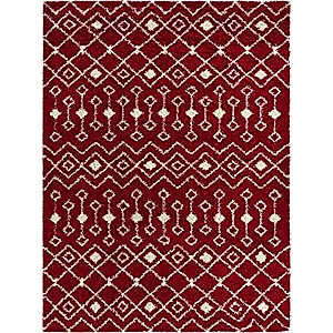 Unique Loom Moroccan Trellis Shag Collection Area Rug - Meknes (10' 8" x 14' Rectangle, Burgundy Red/Ivory)