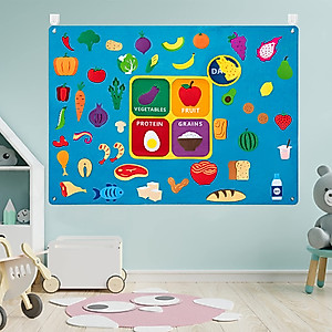WATINC My Plate Felt-Board Stories Set 3.5Ft 53Pcs Preschool Vegetables Fruit Protein Grains Flannel Food Diary Classroom Theme Early Learning Play Kit Wall Hanging Gift for Toddlers Kids