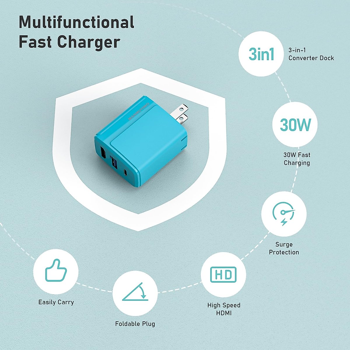 Switch Dock Charger HDMI Adapter for Nintendo Switch/OLED, Switch Docking Station Replacement for Original Dock Set, Portable 30W High-Speed with USB 3.0 Port, USB-C to USB-C Cable(Blue)