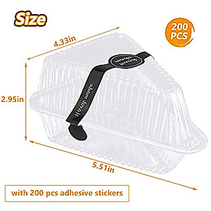 200 Pcs Cake Slice Containers with Lids Clear Plastic Hinged Cheesecake Containers Individual Disposable Triangle Cake Boxes for Pie Slice Cheesecake, Tres Leches, Flan, Desserts - Take Out Togo