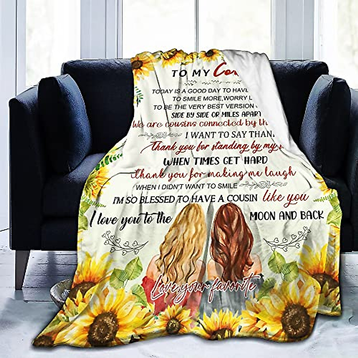 SJEFOJ Cousin Gifts for Women to My Cousin Blanket Throws Best Gift for Birthday Christmas Thanksgiving 60''x 50''