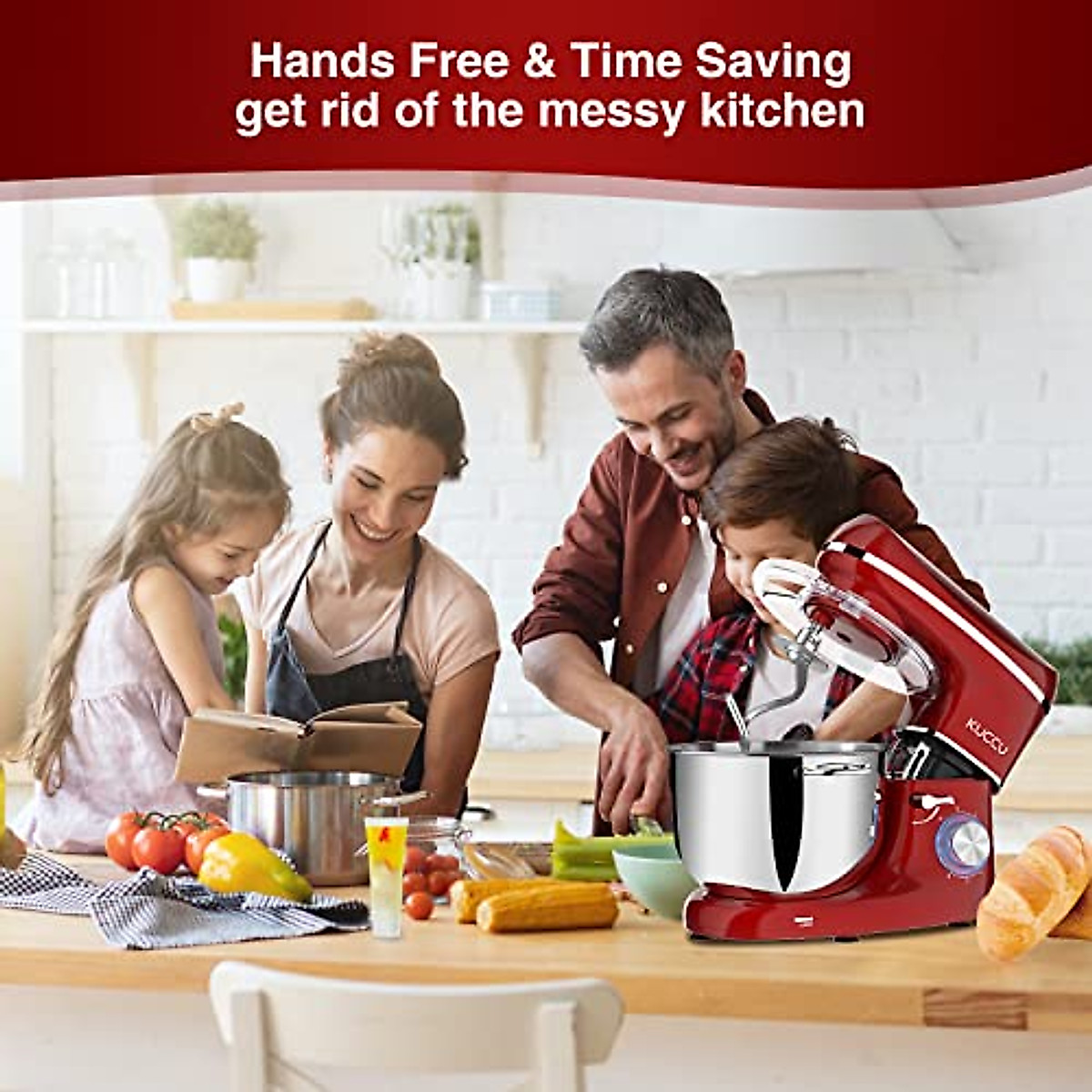 KUCCU Stand Mixer, 6.5 Qt 660W, 6-Speed Tilt-Head Food Dough Mixer, Kitchen Electric Mixer with Stainless Steel Bowl,Dough Hook,Whisk, Beater, Egg white separator (6.5-QT, Red)