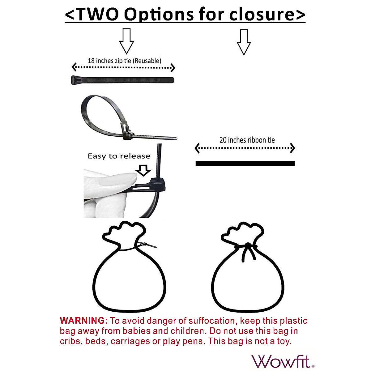 Wowfit Large Plastic Rug Storage Bag with Zip Tie, 4.5 Mil Heavy Duty Fits Rug up to 6'x9', Perfect for Moving, Packing and Shipping