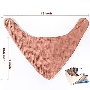 YeaYee 8Pcs Muslin Baby Bandana Bibs for Boys Girls, Six-Layer Soft Cotton Bibs, Drool Bibs with Adujustable Metal Snap Closure, Gender-Neutral bibs for drooling and teething