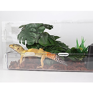 WOLEDOE Reptile Plants for Terrarium, Ball Python Tank Decor Accessories fit Bearded Dragon Crested Leopard Gecko Lizard Chameleon Snake Frog Tortoise Hermit Crab - Fake Monstera
