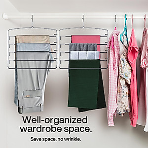 ARRIGO 3 Pack Pants Hangers Space Saving Non Slip Multiple Pants Hanger for Women with Swing Arm Closet Storage Organizer for Pants Jeans Trouser Leggings Scarf Tie