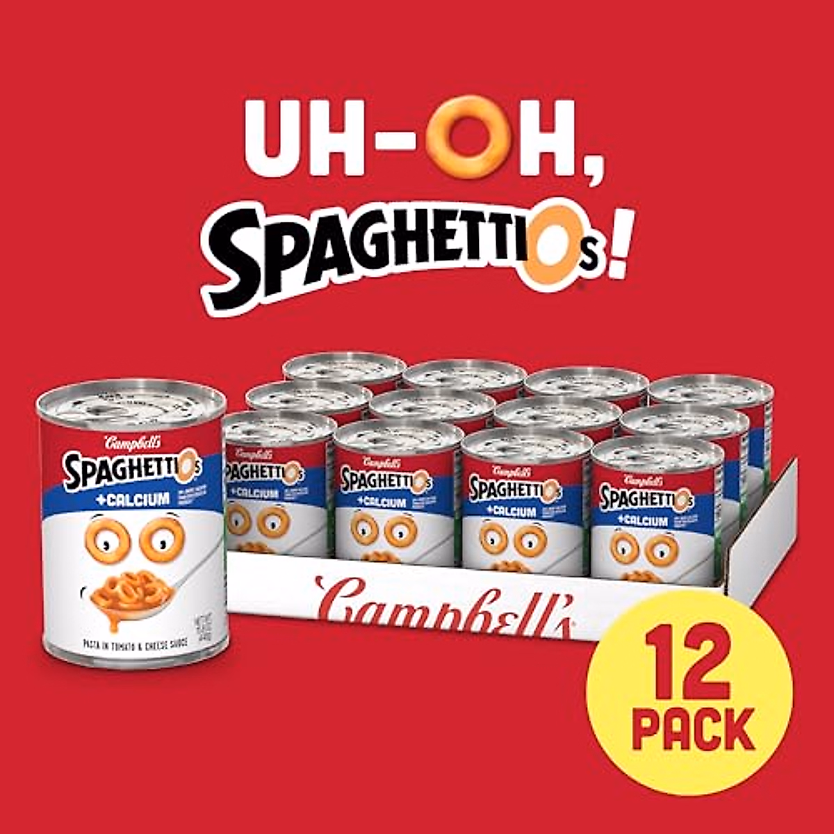 Campbell's SpaghettiOs Original Canned Pasta Plus Calcium, 15.8 oz Can (Pack of 12)