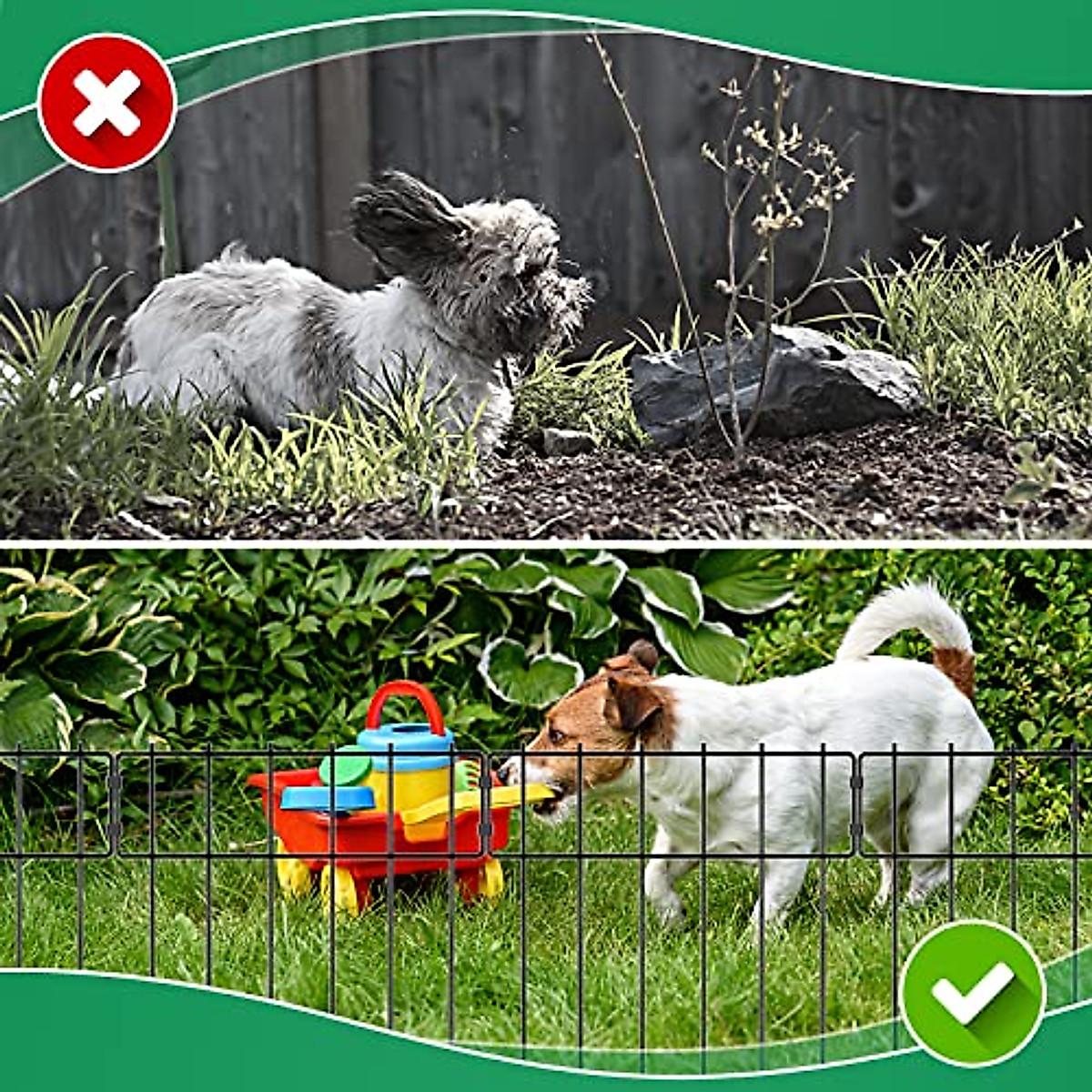 Loninak 10 Pack Animal Barrier Fences, 17 Inch(H) X 10 Ft(L) No Dig Fence Decorative Fence Rustproof Metal Wire Garden Fence Border for Dog Rabbits Ground Stakes Defence Yard Landscape Patio T Shape.