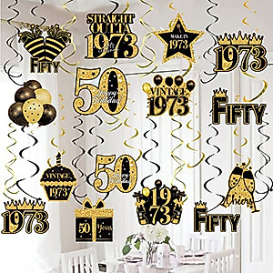 50th Birthday Decorations for Women and Men,50PCS Birthday Decorations Black Gold Party Supplies Hanging Swirls for Men Women, 50 Years Old Birthday Ceiling Hanging Decor with 10 Balloon (50th)