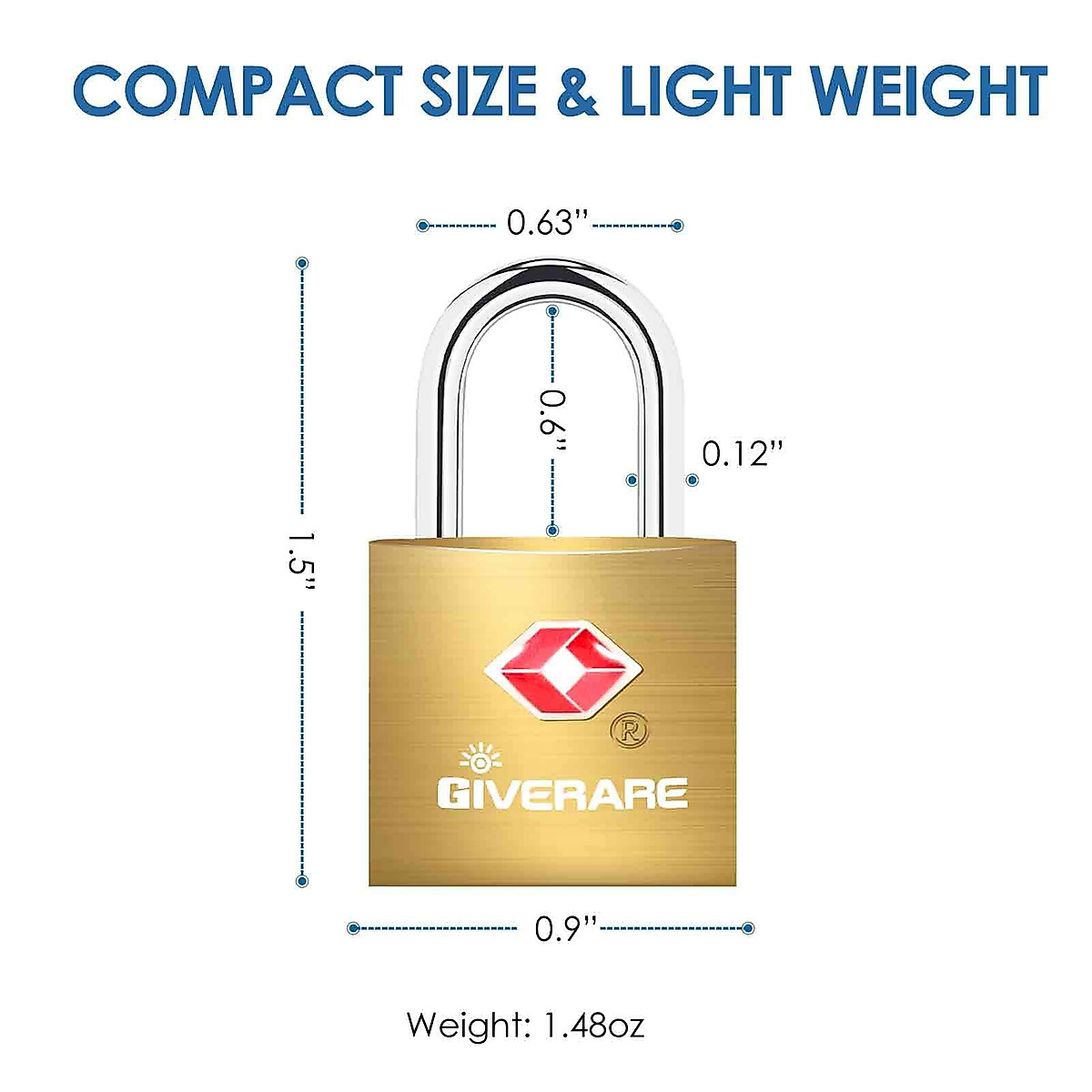 4 Pack TSA Approved Travel Luggage Locks with Keys, Solid Brass Copper Keyed Padlock, Small Locks for Suitcase, Backpack, Gym Locker, Jewelry Box, Gold-by GIVERARE