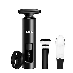 Gokilife Wine Bottle Opener Set - Manual Corkscrew with Foil Cutter Vacuum Stopper and Wine Aerator Pourer, Cordless ABS Bottle Opening for Home, Kitchen, Party, Restaurant, Bar(No Need Charing)