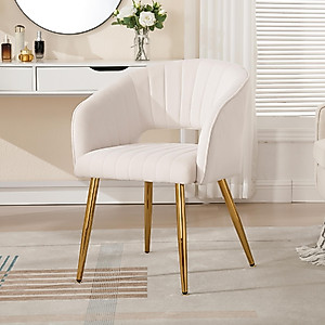 Westice Velvet Home Office Desk Chair Set of 1, Modern Tufted Vanity Chairs with Gold Metal Legs, Upholstered Accent Armchair for Living Room Restaurant, White