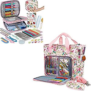 Coopay Large Crochet Bag Knitting Bags and Totes Organizer, Traveling Crochet Bags Yarn Bag & 55 PCS Crochet Hook Set, Crochet Kit Beginners Crochet Hook Kit with Case