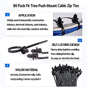80 Pack Nylon Push Mount Cable Zip Tie, 8.3"x0.18" Heavy Duty Nylon Push Mount Self Locking UV Resistant Assortment for Indoor Wire Tying (Black)