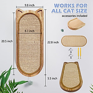 Cat Wall Scratching Post, Sisal Cat Wall Scratcher with Cat Ball Toy, Folding Wall Mount Cat Scratcher, Wood Cat Scratching Board for Couch Protector, Cat Wall Furniture for Cats