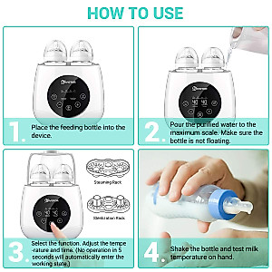 EIVOTOR 6 in 1 Baby Bottle Warmer, Double Bottle Steam Sterilizer Food Heater for Evenly Warm Breast Milk or Formula, LED Panel Control Real-time Display, BPA Free