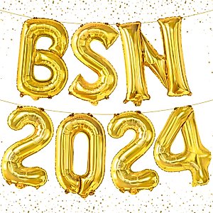 KatchOn, Gold BSN Balloons Letters 2024-16 Inch, Congrats Nurse Banner | Nursing Graduation Party Supplies 2024 | BSN Nurse Balloons 2024 for BSN Graduation Decoration | Nurse Graduation Decorations