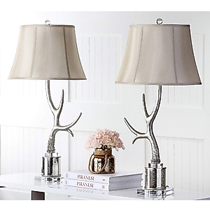 SAFAVIEH Lighting Collection Adele Rustic Silver Antler 16-inch Bedroom Living Room Home Office Desk Nightstand Table Lamp Set of 2 (LED Bulbs Included)