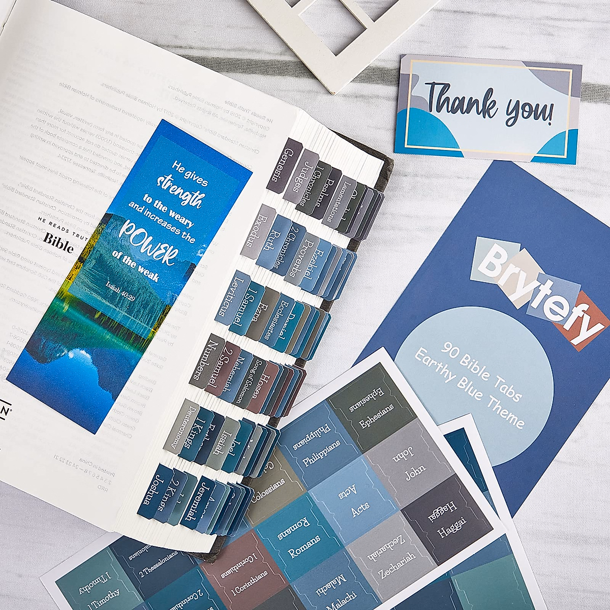 Earthy Blue Bible Tabs for Women and Men, Large Print Laminated Bible Tabs, Easy to Read, Easy to Apply, Bible Journaling Tabs