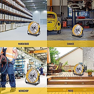 Tornado - 24 Inch High Velocity Heavy Duty Tilt Metal Drum Fan Yellow Commercial, Industrial Use 3 Speed 8540 CFM