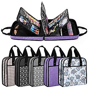 YARWO Embroidery Bag, Embroidery Projects Storage with Multiple Pockets for Embroidery Hoops (Up to 12"), Embroidery Floss and Supplies, Purple (Bag Only, Patented Design)