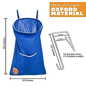 Over the Door Laundry Hamper- Basketball Laundry Hamper for Kids Room - Fun Kids Laundry Hamper with Sock Compartment For Basketball Hamper For Boys Room - Kids Hamper