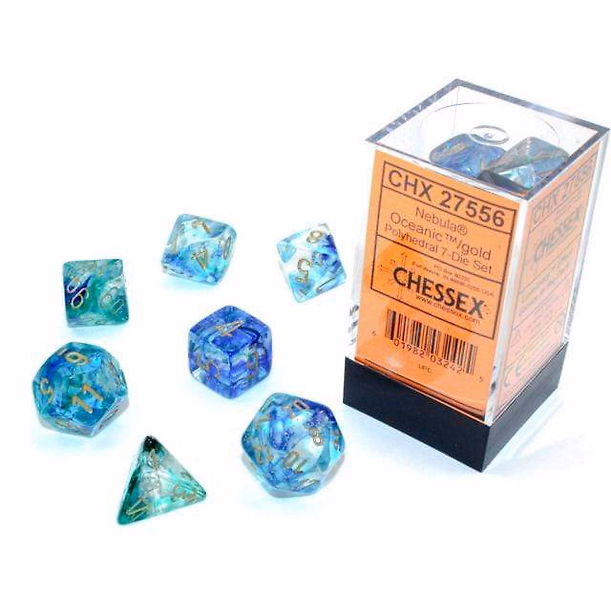 Chessex Nebula Dice Block 16mm d6 Oceanic with Gold Luminary (12 dice)