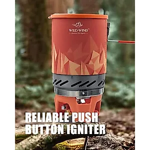 Portable Backpacking Stove WILD-WIND X0 Lightweight Camping Stove Cooking System 1 Liter Pot, One-Piece Design Camp Stove Propane for Hiking, Fishing, Hunting Emergency & Survival (organe)