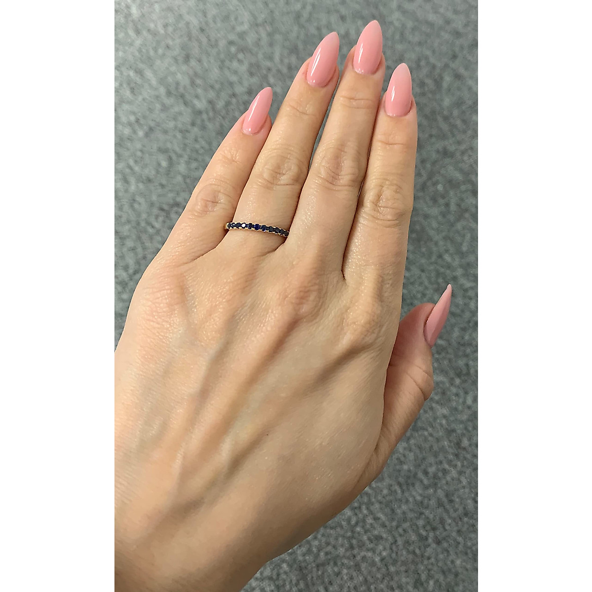 10K Yellow Gold Natural Blue Sapphire Wedding Anniversary September Birthstone Band Ring - Size 8