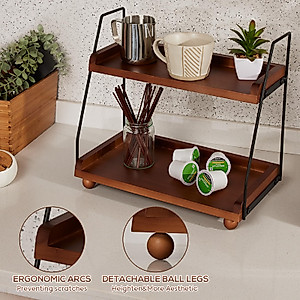 Youngcafe 2 Tier Coffee Bar Accessories and Organizer Shelf,Wooden Coffee Station Organizer for Countertop Coffee Bar Decor,Coffee Syrup Canisters Cups Rack for Bathroom,Kitchen