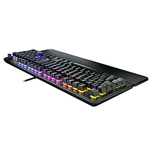ROCCAT Pyro Mechanical PC Gaming Keyboard, RGB Lighting, AIMO Illumination, Wired Computer Keyboard, Detachable Wrist/Palm Rest, Linear Feel Red Switches, Brushed Aluminum Top Plate, Black