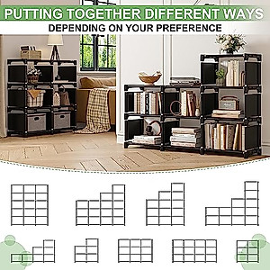 REIBII Bookshelf for Bedroom Book Shelf Organizer Bookcase Tall Book Case 15 Cube Storage Organizer Cube Shelf Black Cubby Storage Organizer Shelves for Bedroom Living Room Closet Office DIY