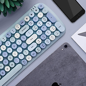 MOFII Bluetooth Wireless Keyboard for iPad, Laptop, PC, Mac, Smartphone, Connect 3 Bluetooth Devices, Cute Colorful Round Keys Retro Aesthetic Keyboard - Blue