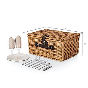 PICNIC TIME Classic Picnic Basket for 2, Romantic Picnic for 2, Wicker Picnic Set, (Beige Canvas)
