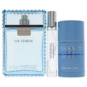 Versace Versace Eau Fraiche Men 3 Pc Gift Set 3.4oz EDT Spray, 2.5oz Deodorant Stick, 0.33 EDT Spray