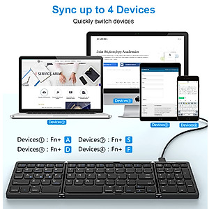Erkovia Foldable Bluetooth Keyboard, Wireless Portable Keyboard with Numeric Keypad, Dual Modes Bluetooth/USB Wired Travel Keyboard for iOS/MacOS, Android, Windows Device(Not Full Size)
