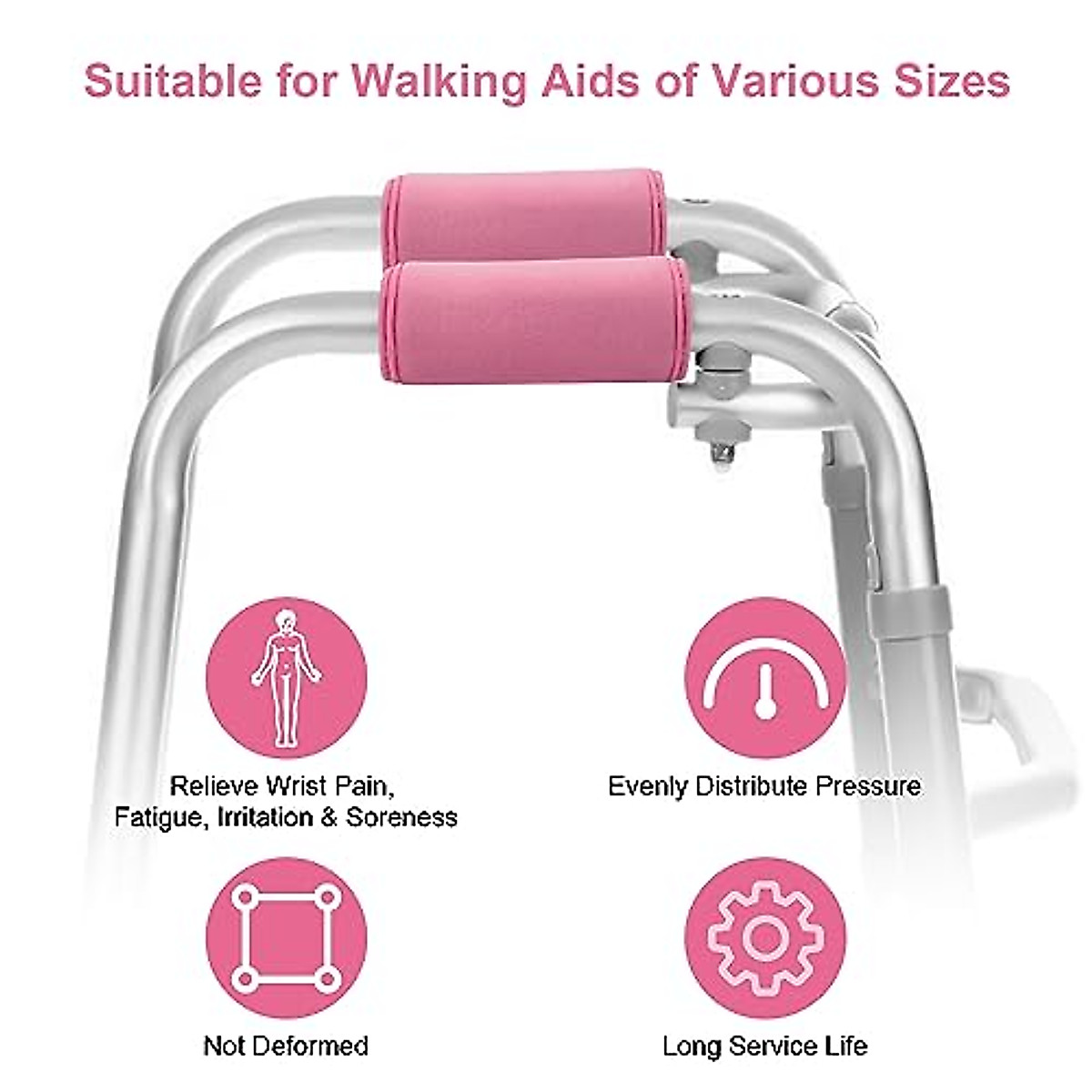 Coldairsoap Pink Walker Hand Grips Cover, 2 Pcs Walker Cushion Hand Grips for Rolling Wheelchair, Elderly Grippers, Rollator Handle