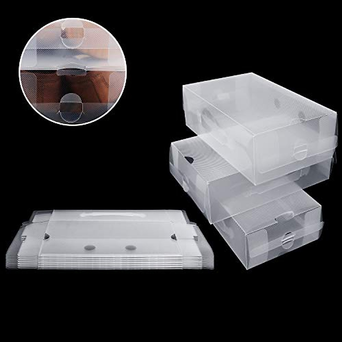 Kurtzy Clear Plastic Shoe Storage Boxes (10 Pack) - Suitable for Women's, Men's and Children's Shoes - Foldable, Corrugated and Stackable for Storage and Travel