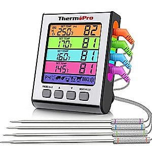 ThermoPro TP17H Digital Meat Thermometer with 4 Temperature Probes+Official ThermoPro Carrying Case for TP-16, TP-16S, TP-17,TP-17H