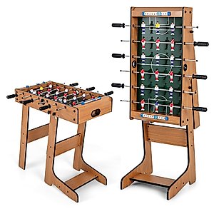 GYMAX Folding Foosball Table, 27” Freestanding Soccer Game Table with 2 Balls for Family, Home, Game Room, Foosball Table for Kids & Adult
