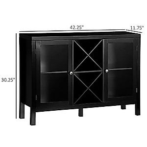 HOMCOM Sideboard Buffet Cabinet with Removable Wine Rack, Tempered Glass Door and Adjustable Shelves, Coffee Bar Cabinet for Living Room, Kitchen, Entryway, Black