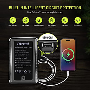 OTREST 13200mAh V Mount Battery, BP-190WS 14.8V 190Wh Rechargeable Li ion Battery with D Tap Output Charger and Cable for Video Broadcast LED Light Compatible with Sony BMPCC Camera Camcorder