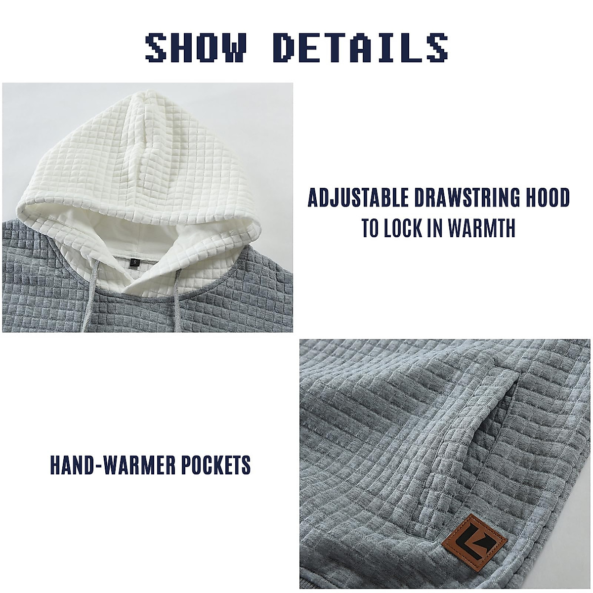 Qichic Mens Casual Pullover Hoodies Long Sleeve Hooded Sweatshirts Navy Red XL