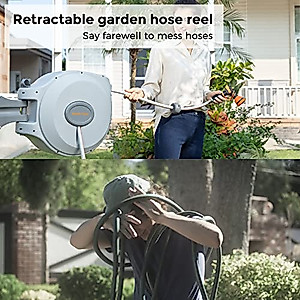 Giraffe Retractable Garden Hose Reel with 5/8" x 60ft+5ft Water Hose 180° Swivel Bracket, Any Length Lock