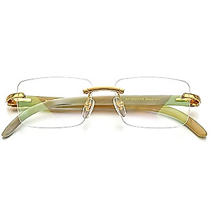HEPIDEM 100% Really Buffalo Horn Handmade Glasses Square Rimless Spectacles 0816 (white, 61)
