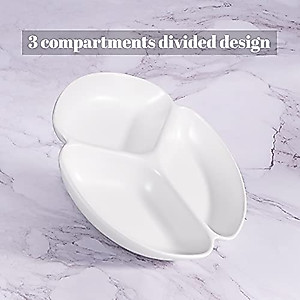 Aquiver 9 inch Matte Ceramic Divided Serving Platter & Tray - 3 Compartment White Serving Plates for Candy, Nuts, Fruit, Veggies, Appetizers, Set of 2