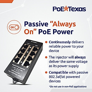 PoE Texas 4 Port PoE Injector - Gigabit Passive Power Over Ethernet and PoE Texas 48v Power Supply - 48 Volt 60 Watt AC to DC Power Supply