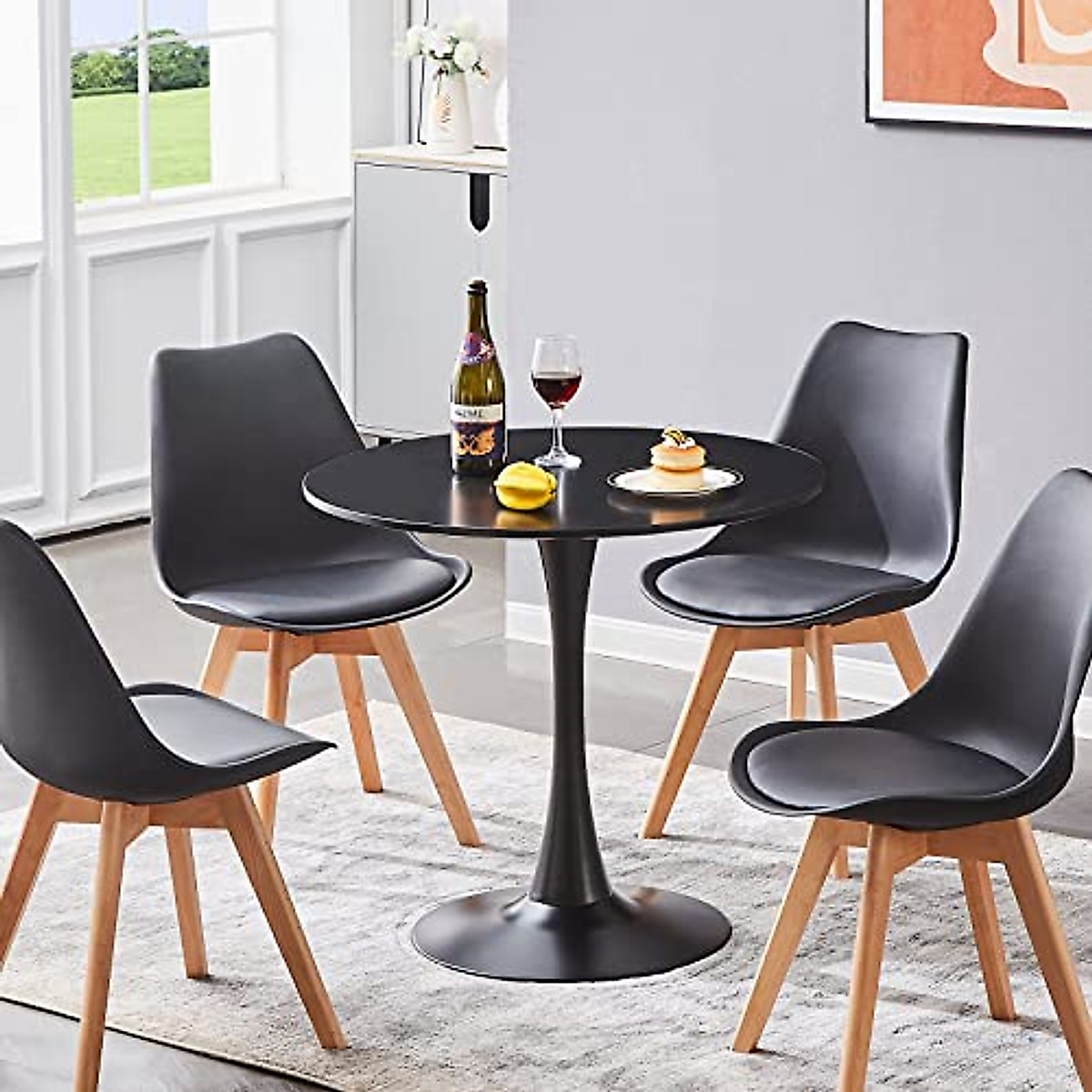 Round Dining Table Small Black Kitchen Table 31.5" in Tulip Design Modern Pedestal Table for Small Space Dining Room 2 to 4 Person