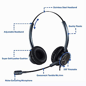 MAIRDI Telephone Headset with Microphone Noise Canceling, Binaural with RJ9 Jack & 3.5mm Connector for Office Call Center Deskphone Cell Phone PC Laptop, Work for Cisco 7941 7965 6941 7861 8811 8961