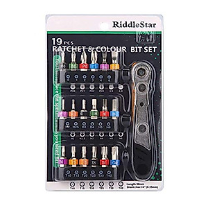 Gazeer 19pcs S2 Micro Ratchet Wrench Screwdriver Bit Set with Phillips,Slotted,Hexagon and Torx 1/4" Drive Size,Reversible Drive Handle and Multi Bits Set